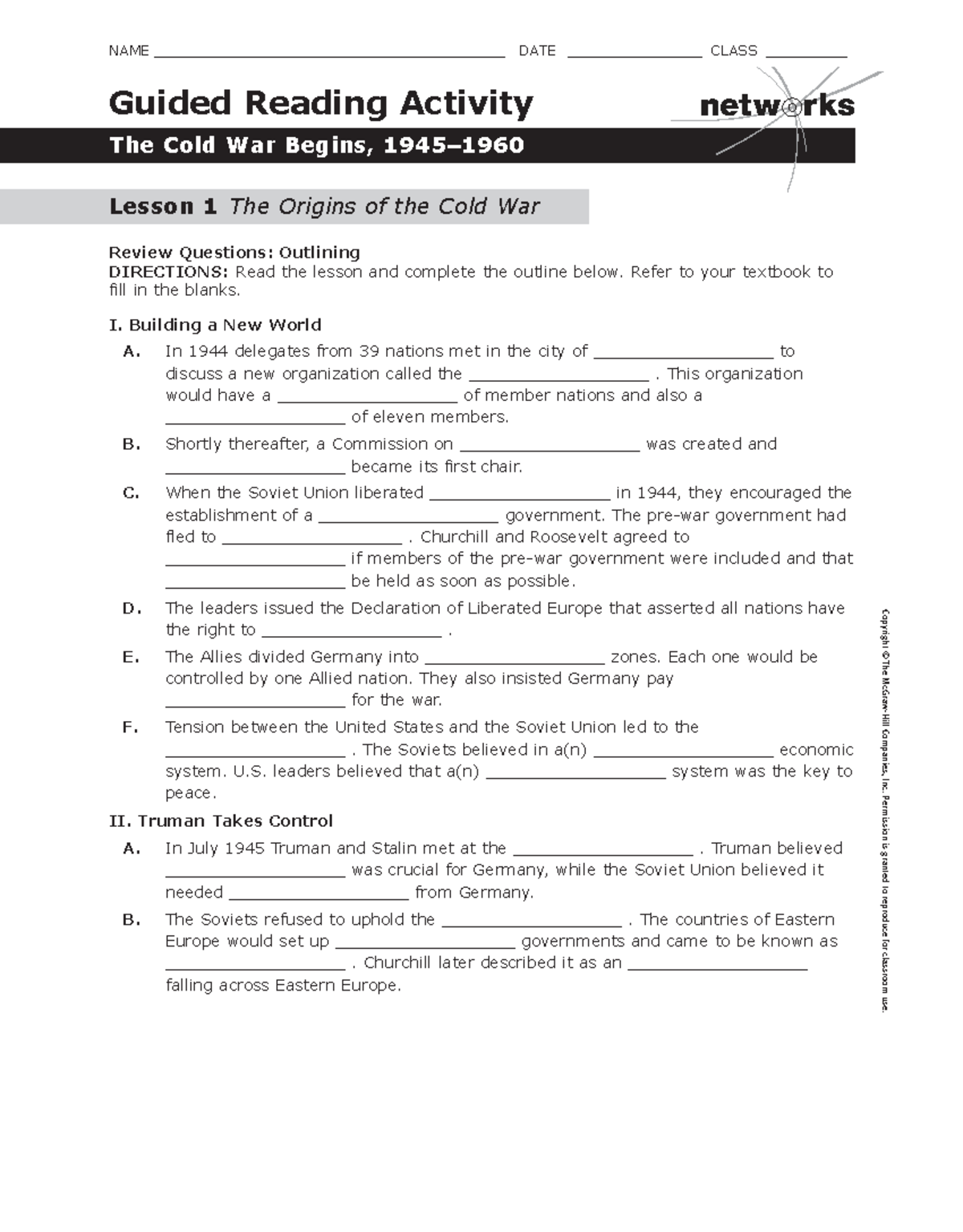Guided Reading Activity: The Cold War Begins (1945-1960) Review ...