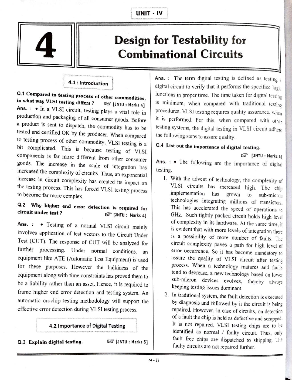 TT Unit IV - Design for Testability in Combinational Circuits - Studocu