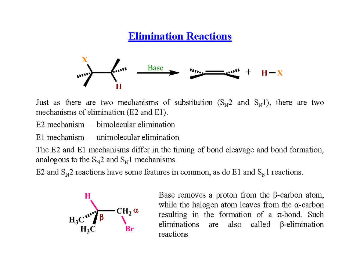 Elimination and Substitution Mechanisms Cheat Sheet (Chem 101) - Studocu