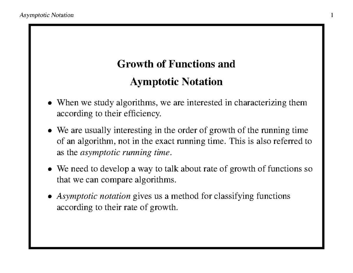 Asymptotic Notation - Growth of Functions - Growth of Functions and Aymptotic Notation ...