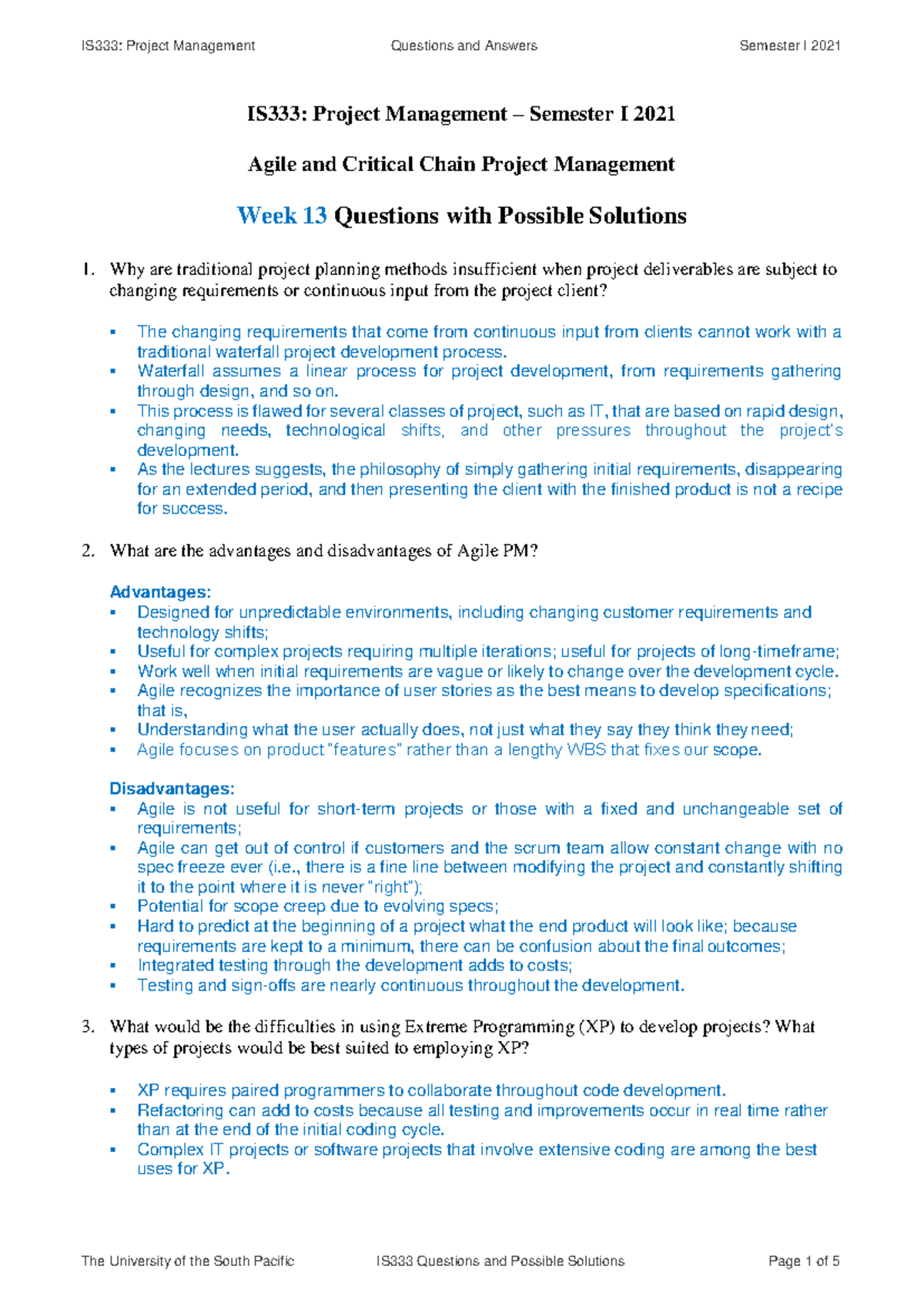 Tutorial Week 4 with Questions and Possible Solutions - IS333: Project ...