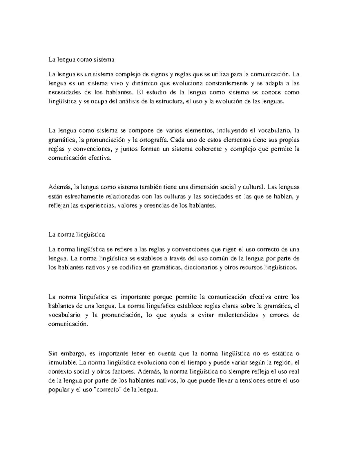Resumen de La Lengua como Sistema en Lingüística - Studocu