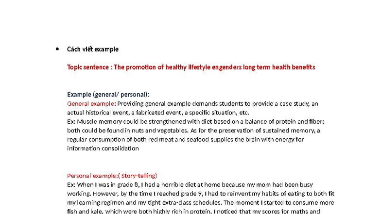 Cách Viết Example Topic Sentences: Lợi Ích Của Lối Sống Khỏe Mạnh - Studocu