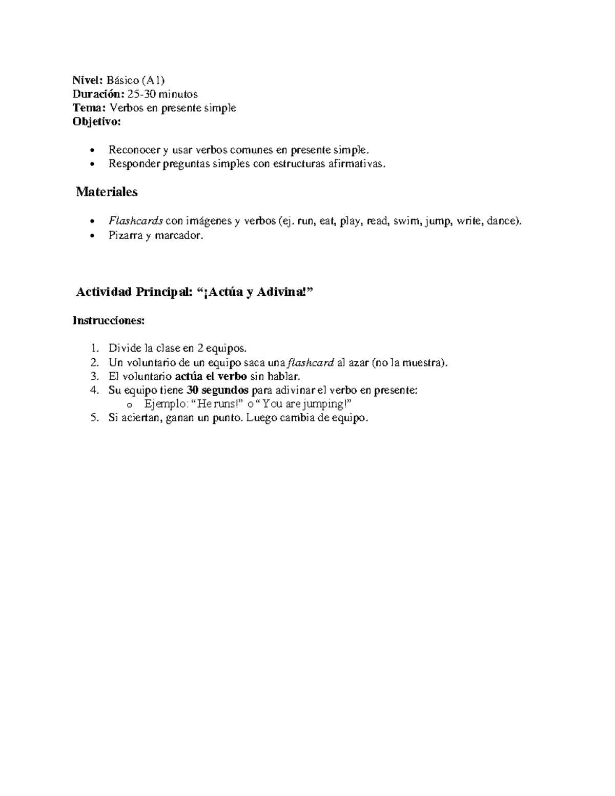 Actividad de Flashcards: Verbos en Presente Simple (A1) - Studocu