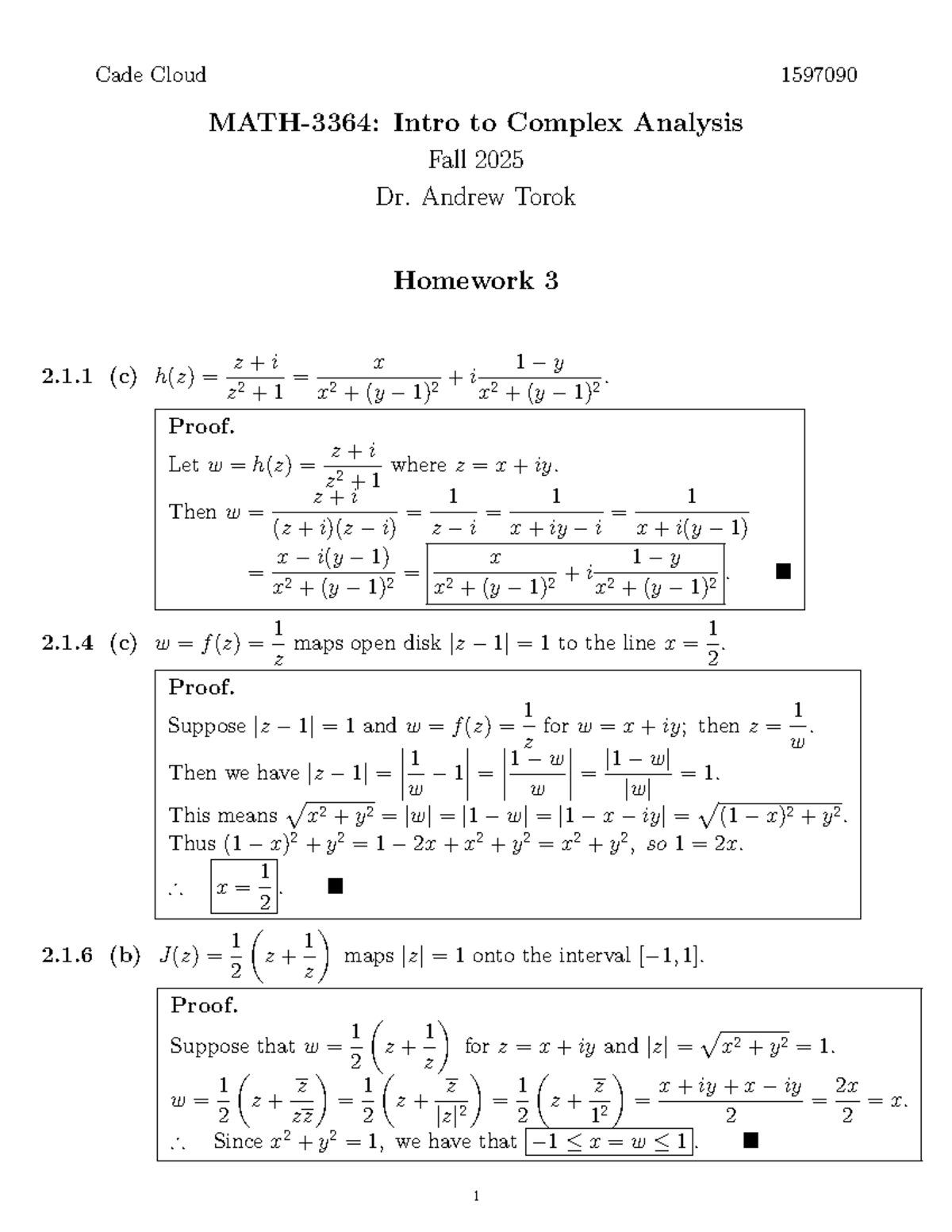Math3364 - Homework 3: Complex Analysis Problems and Proofs - Studocu