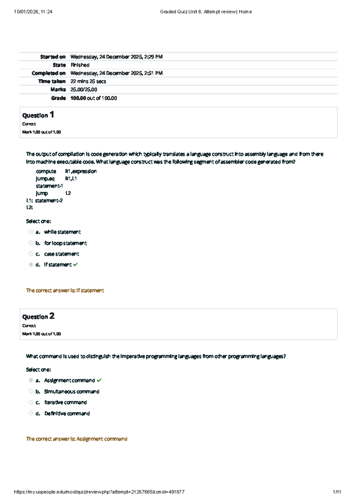 CS 4402-01 Comparative Programming Languages Graded Quiz Unit 6 Review ...