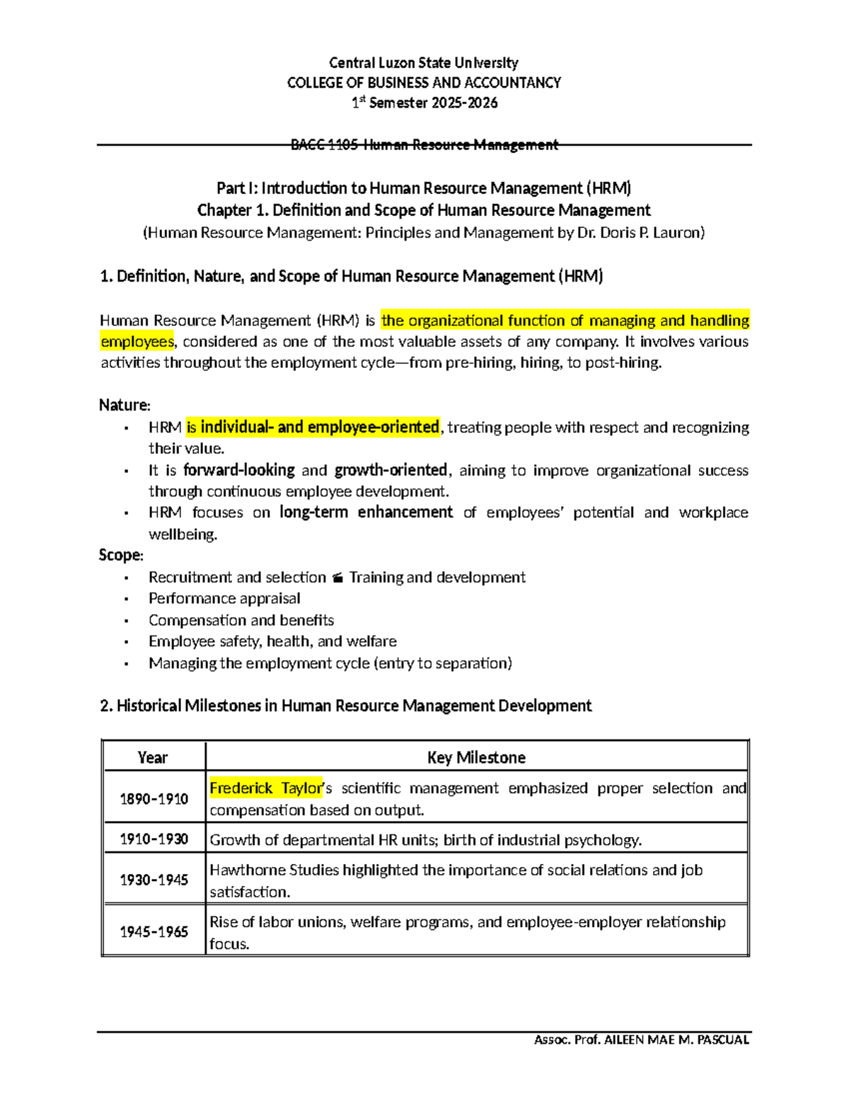 BACC1105 - Chapter 1 Summary: Introduction to Human Resource Management ...