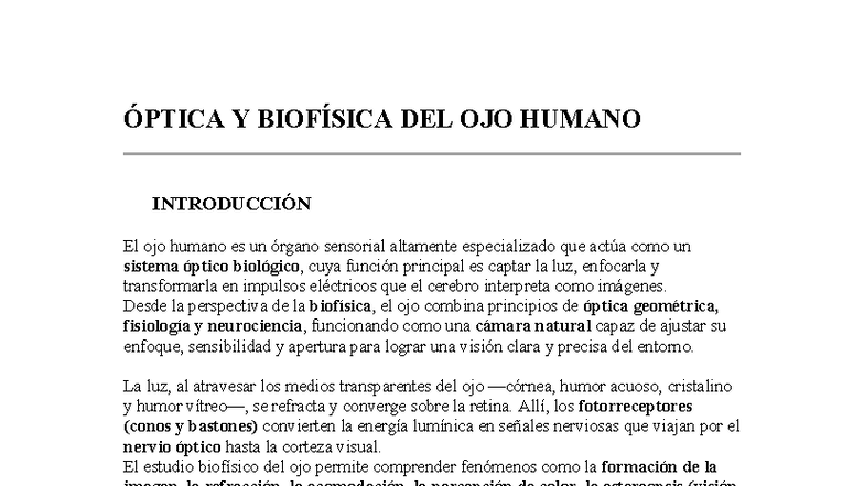 Óptica y Biofísica del Ojo Humano: Estudio Integral y Funcional - Studocu