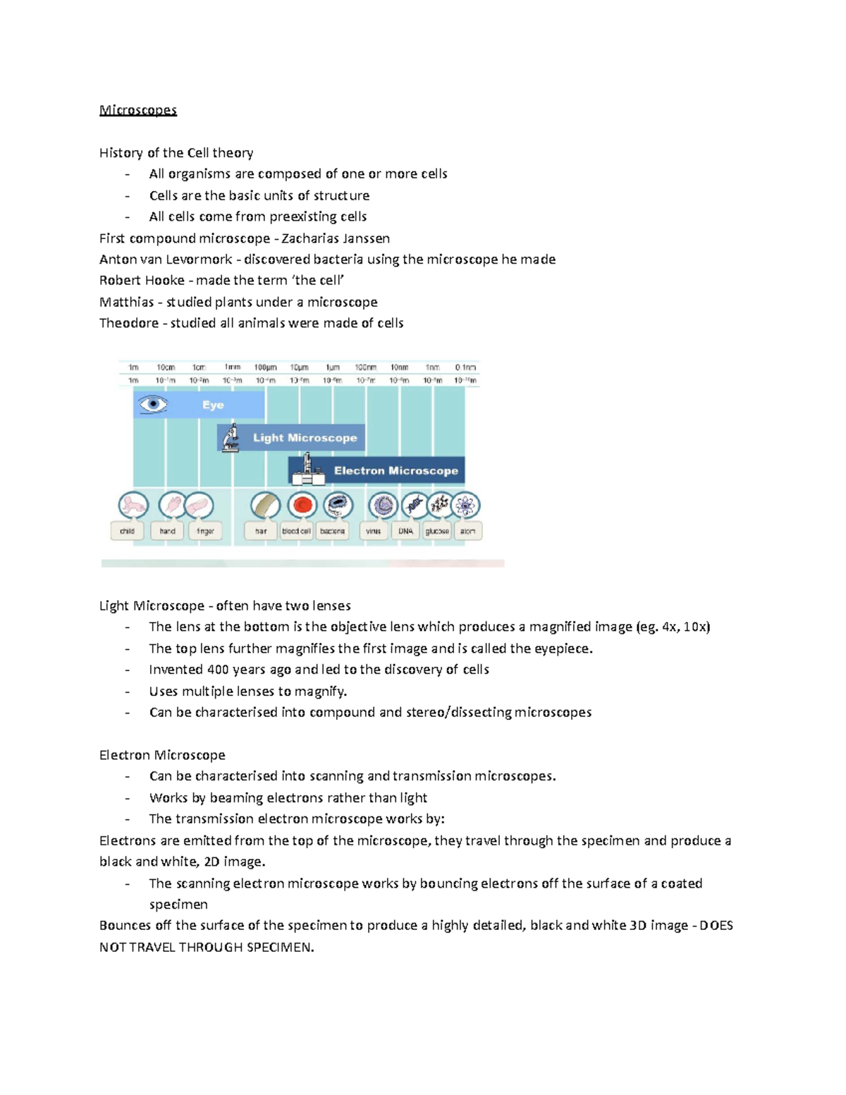 biology mod 1 microscope notes - Microscopes History of the Cell theory ...