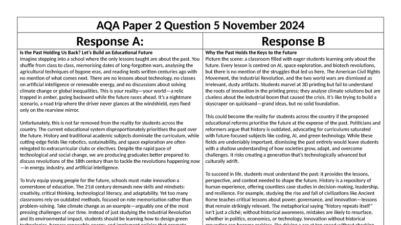 AQA Paper 2 Question 5 Nov 2024: Balancing Past and Future in Education ...