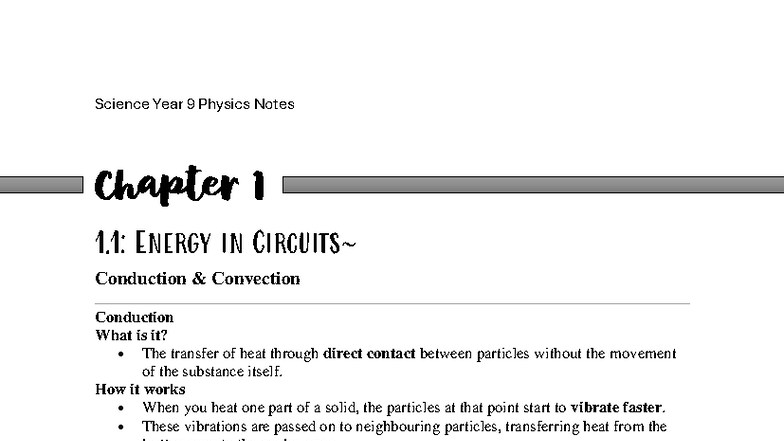 Science Year 9 Physics Notes: Chapter 1 - Energy Transfer & Waves - Studocu