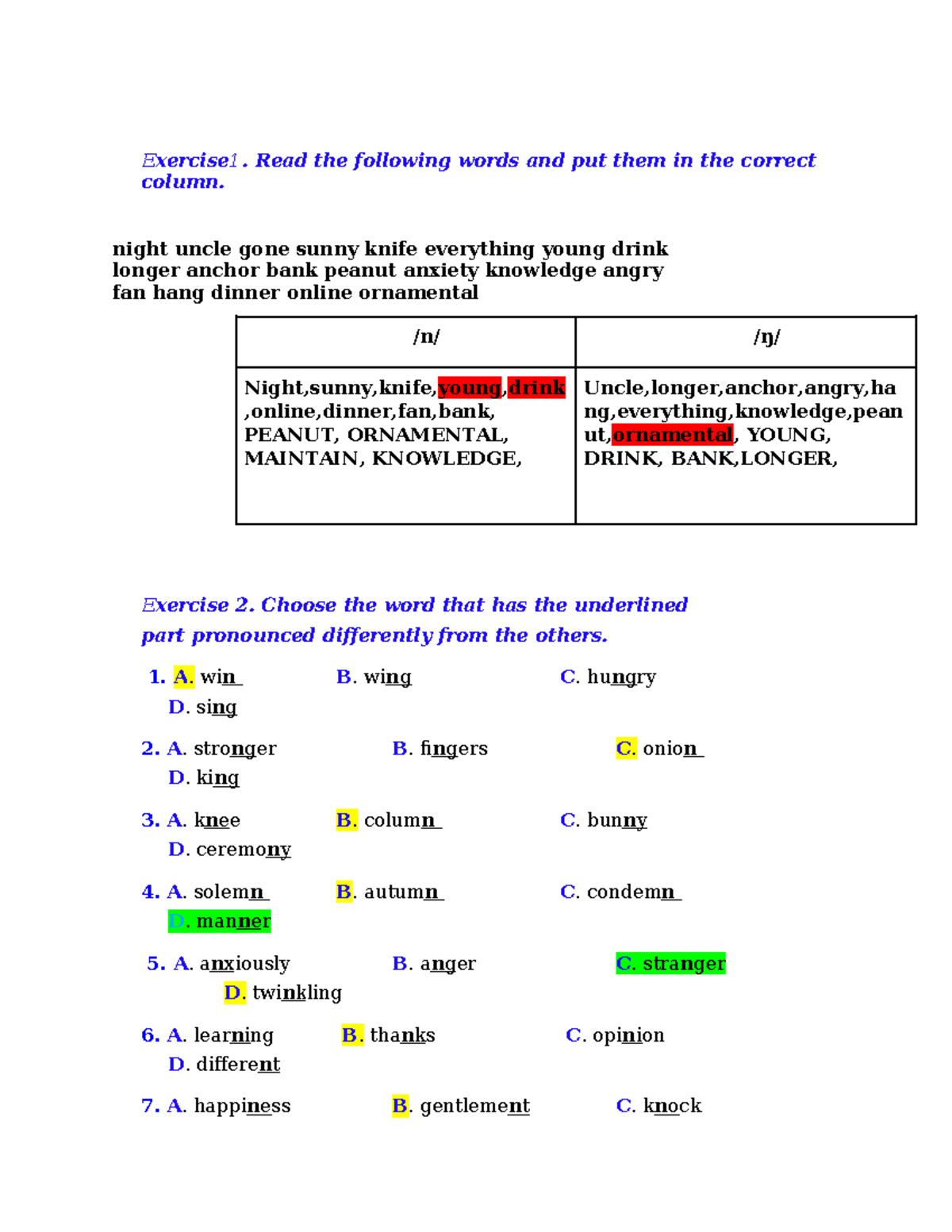[ĐÃ SỬA-CHÂU] Worksheet HỌC ONL - Exercise1. Read the following words ...
