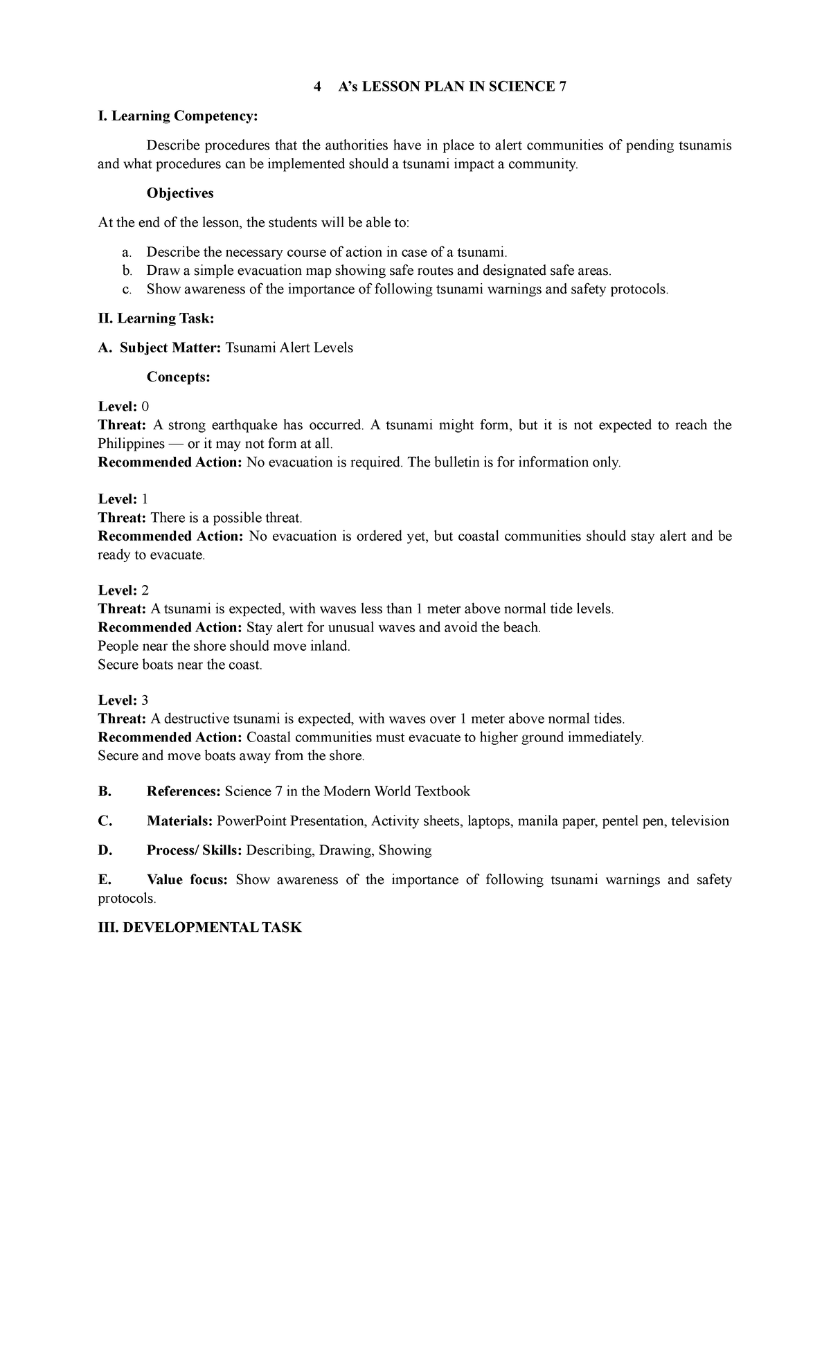 SCI 7: Lesson Plan on Tsunami Preparedness and Safety Protocols - Studocu