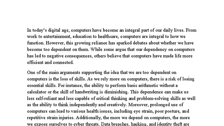 Computer - writing essay - In today’s digital age, computers have ...