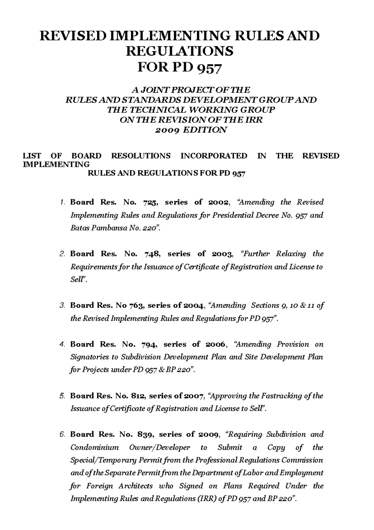 Revised Implementing Rules and Regulations for PD-957 (2009 Edition) - Studocu
