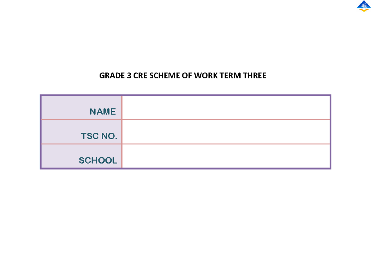 CRE Grade 3 Scheme of Work - Term 3 Overview - Studocu