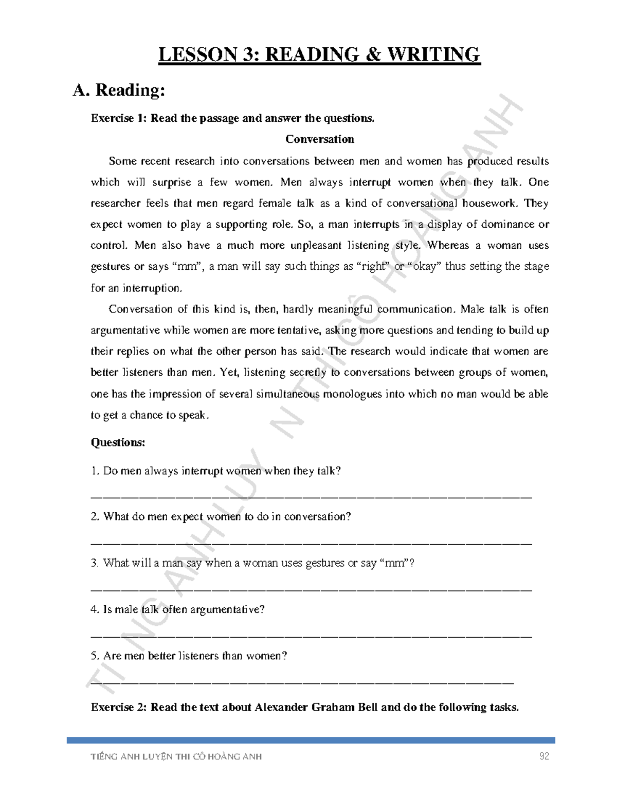 G8II Unit 10 Lesson 3: Reading and Writing Exercises - Studocu