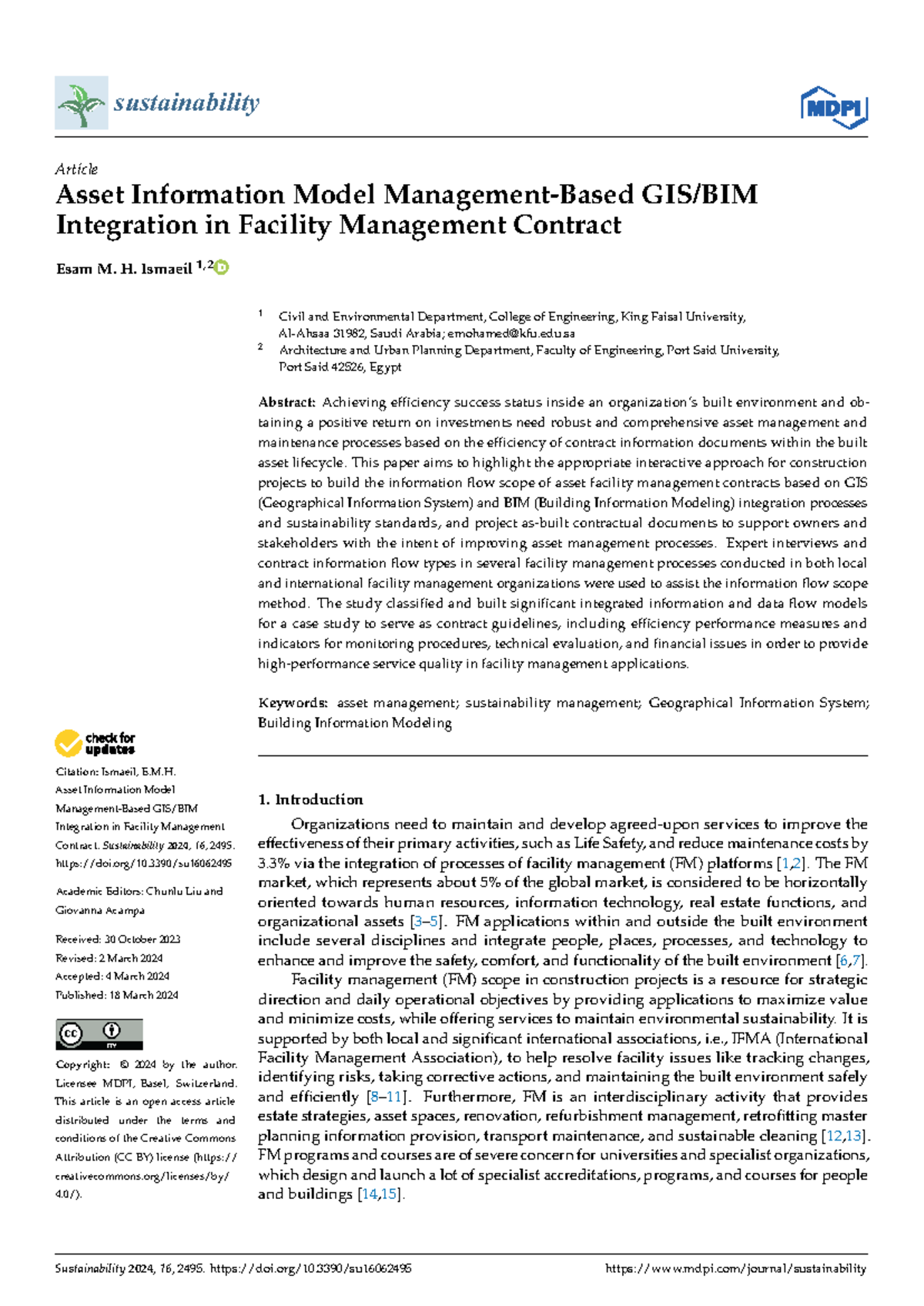 Sustainability 2024: Asset Information Model Integration in FM ...