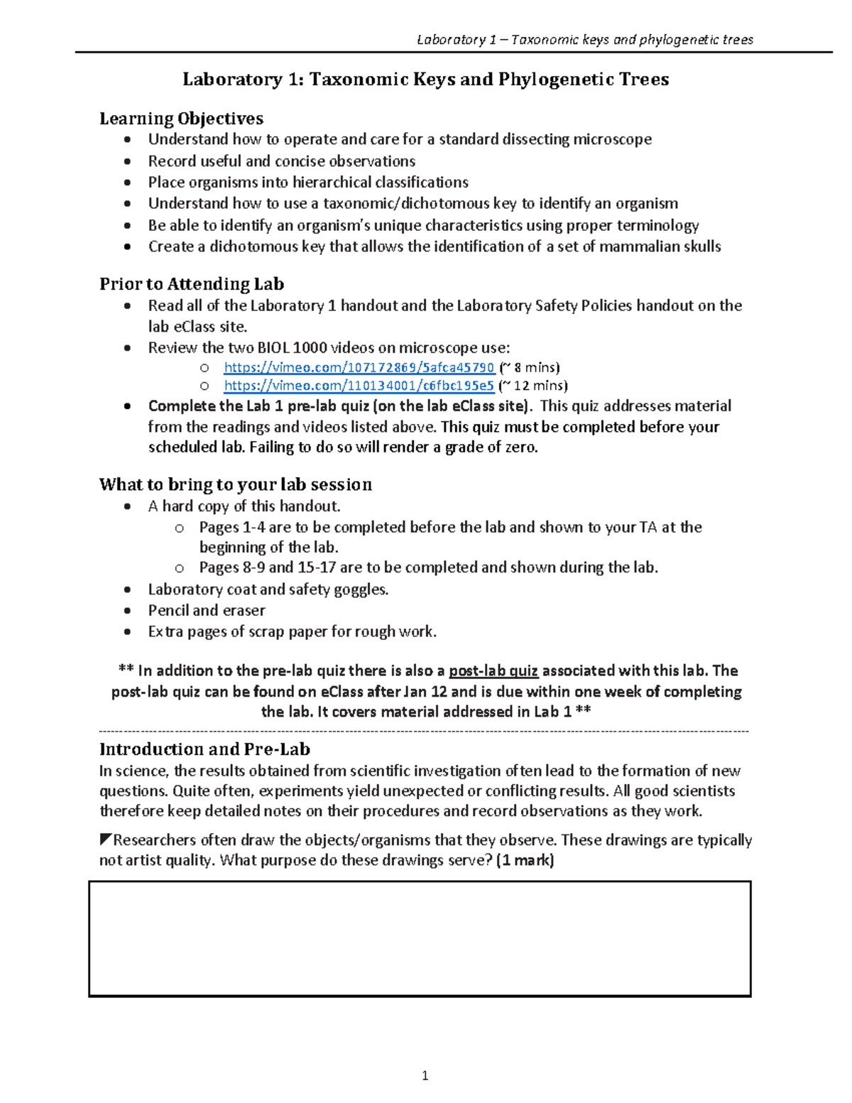 Lab 1: Taxonomic Keys & Phylogenetic Trees - BIOL B1001 W 2026 - Studocu