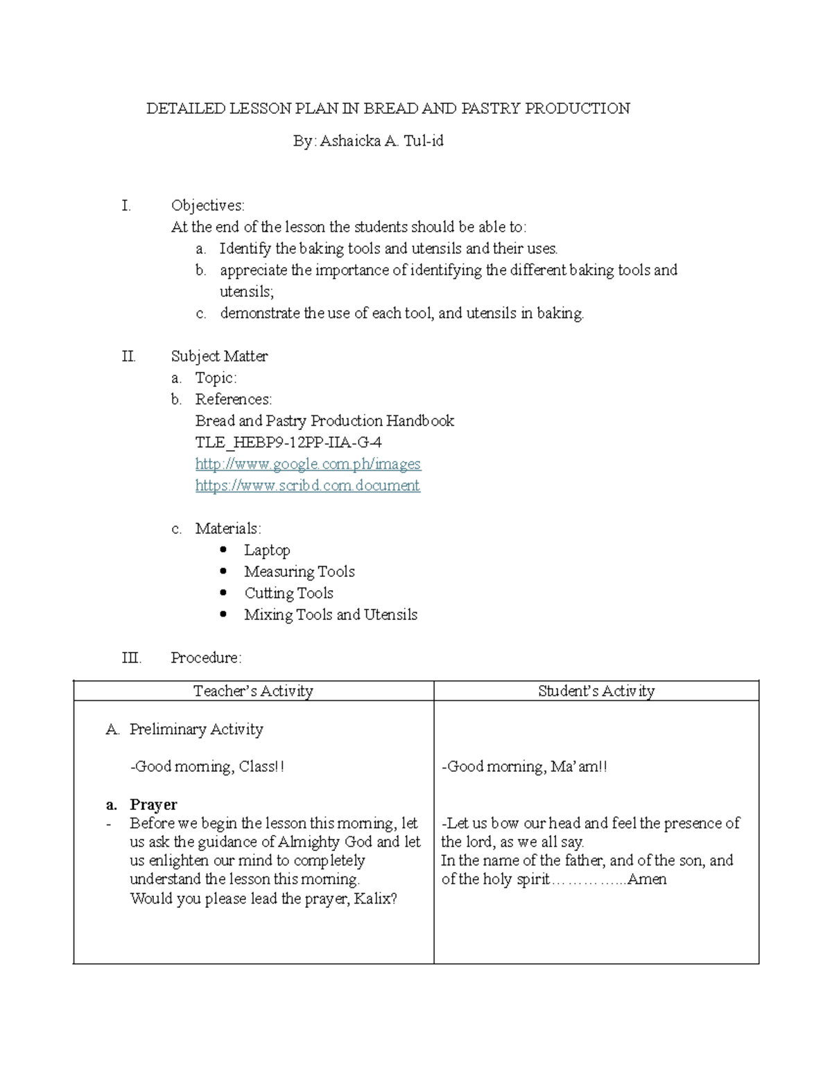Detailed Lesson Plan in Bread and Pastry Production BPP - Studocu