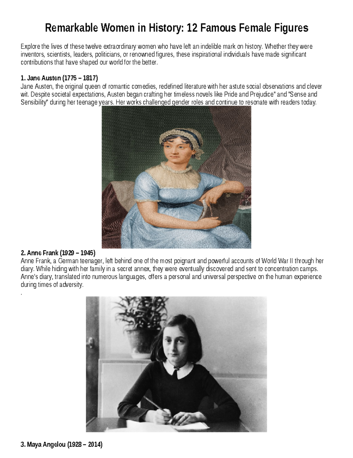12 remarkable women in history: inspiring female figures - Studocu