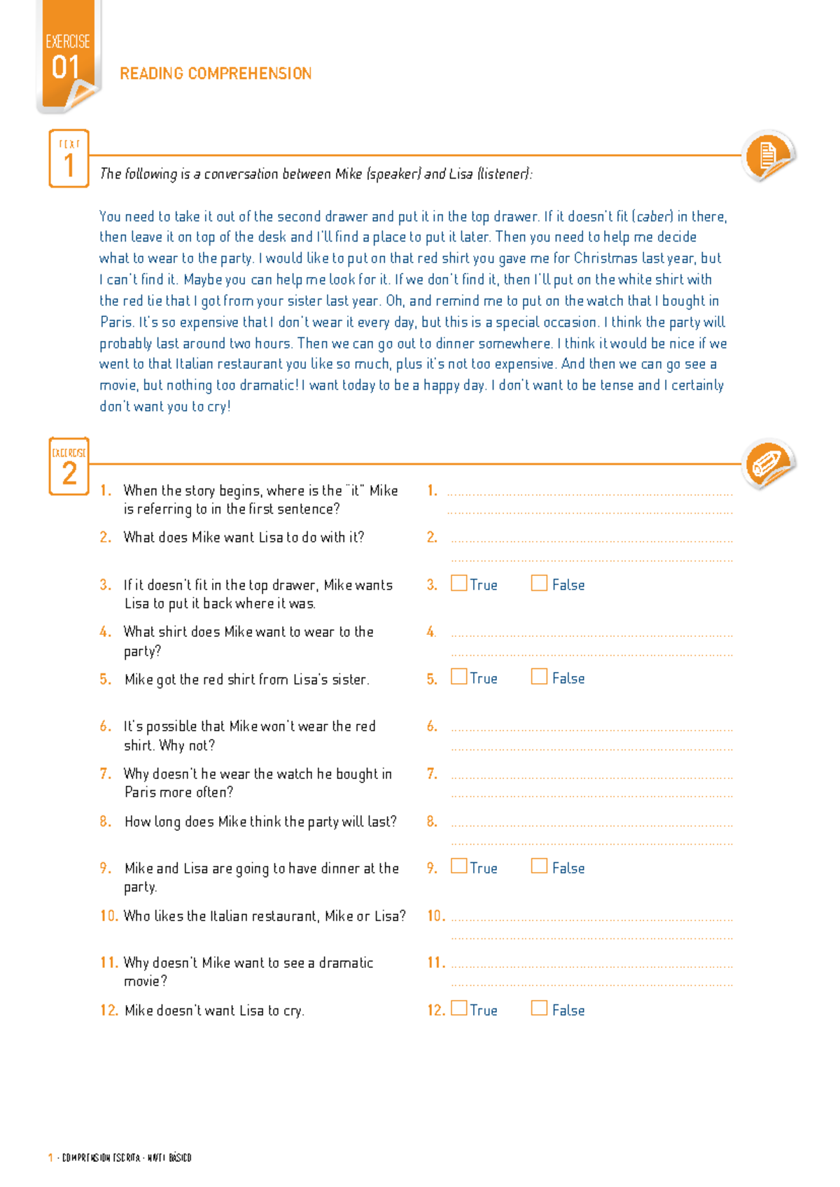 Reading Comprehension Exercises for Beginners - Level A1 - Studocu