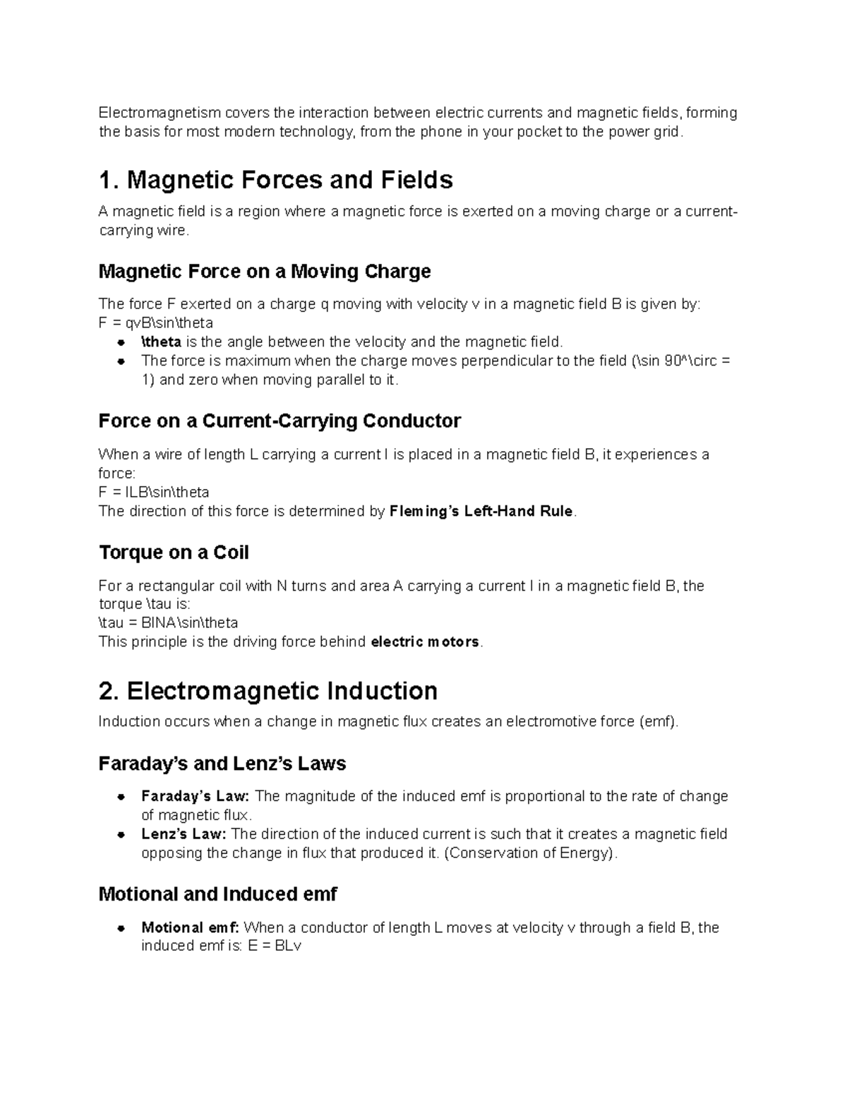 Electromagnetism: Magnetic Fields and Forces Overview (Course Code ...