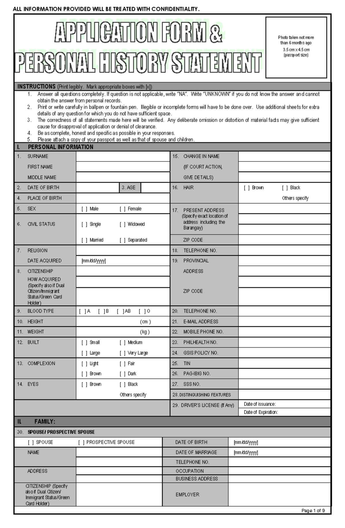PHS Application Form: Complete Personal and Family Info Guide - Studocu