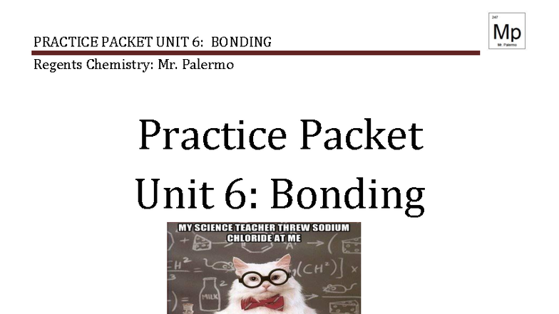 Unit 6 Practice Packet: Bonding Concepts & Vocabulary - Regents ...