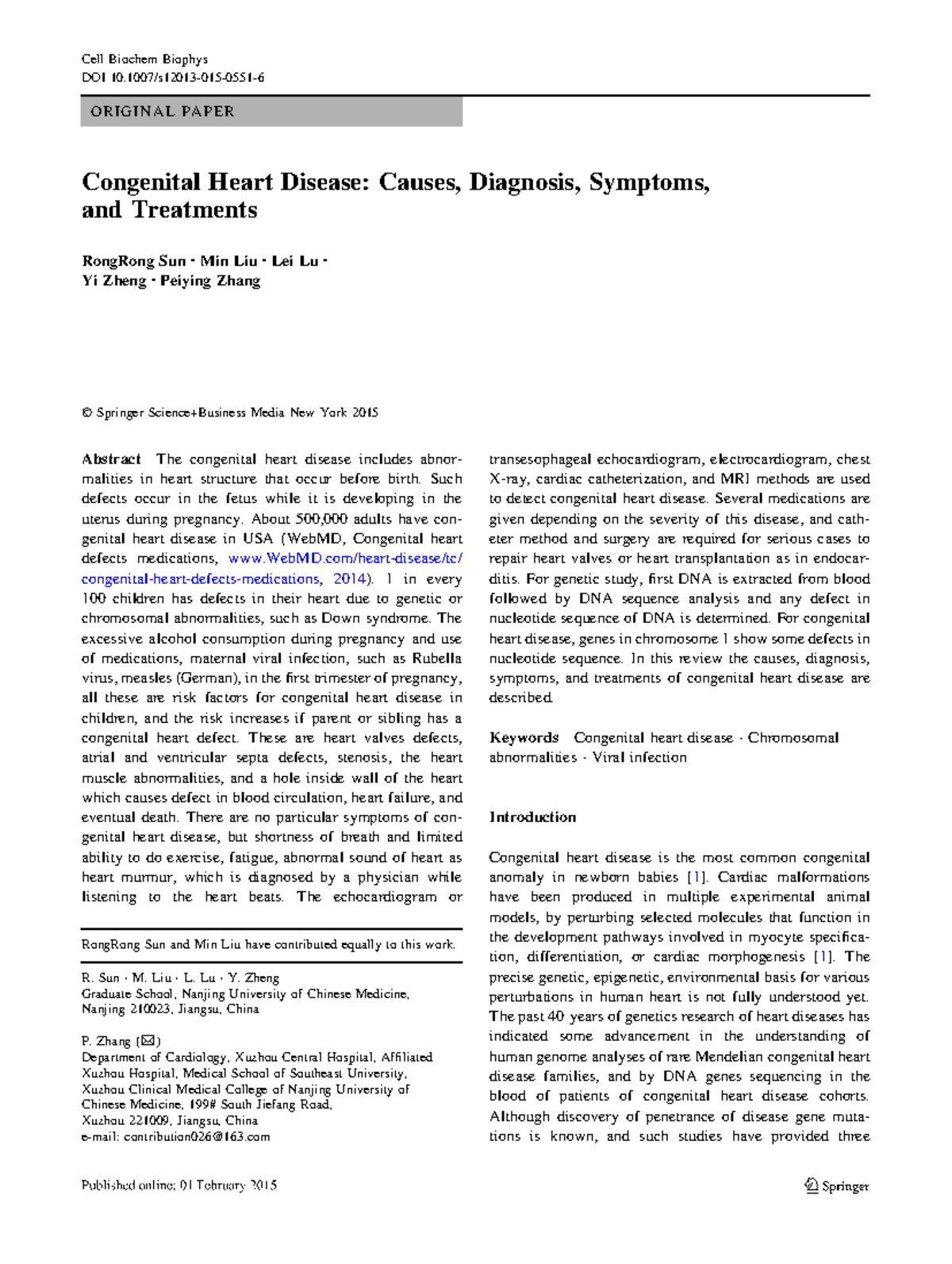 Congenital Heart Disease: Causes, Diagnosis, and Treatments (Sun2015 ...