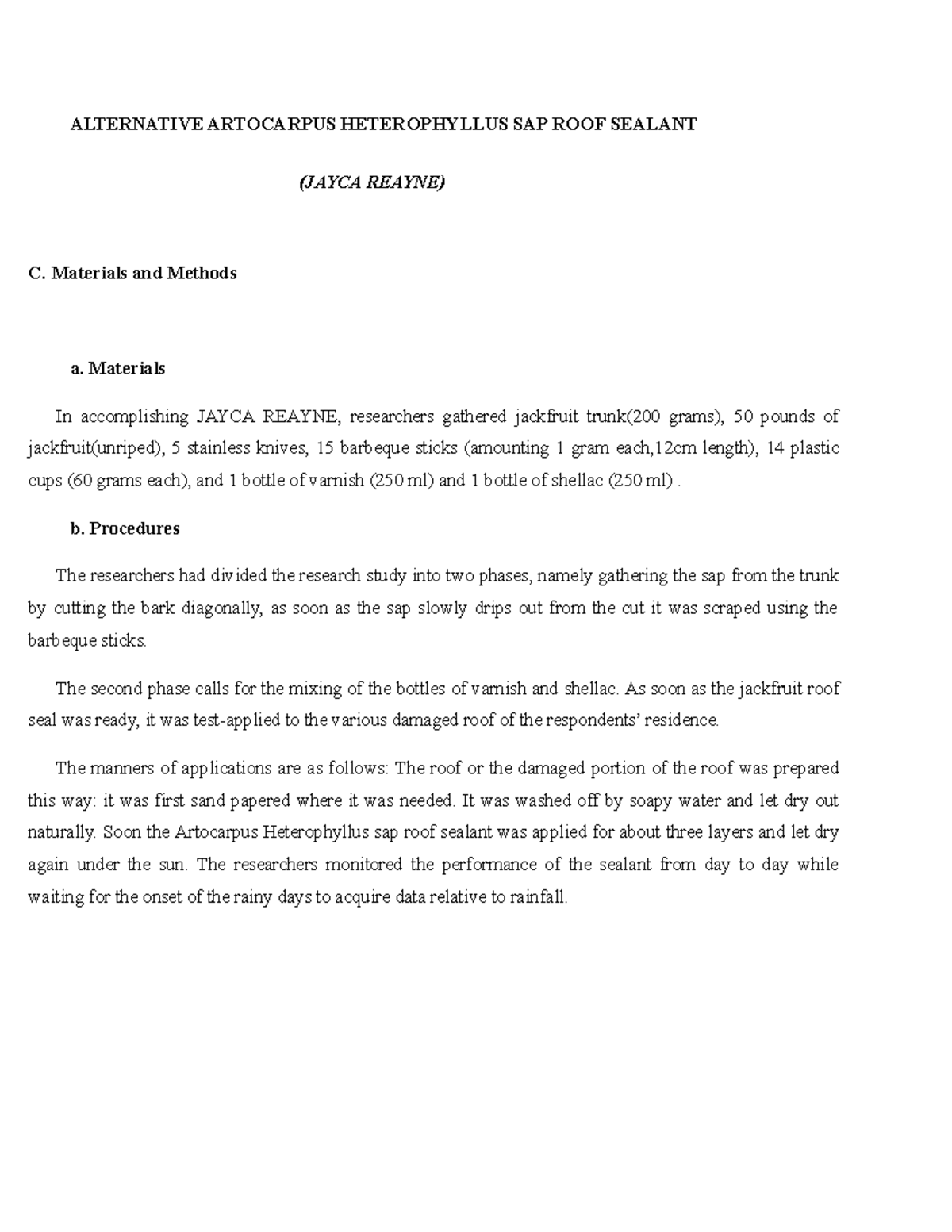 SIP Methodology: Sci Investigatory Project on Natural Sealants ...