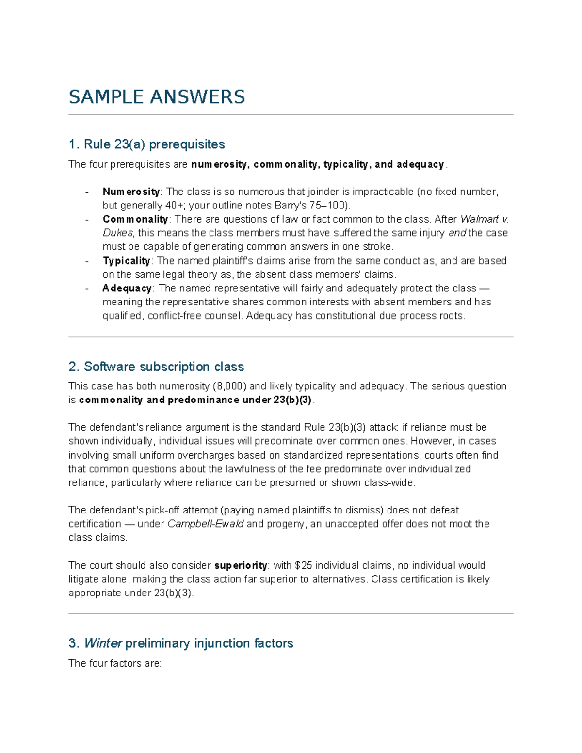 Questions and Sample Answers for CIVPRO Final Exam - Studocu
