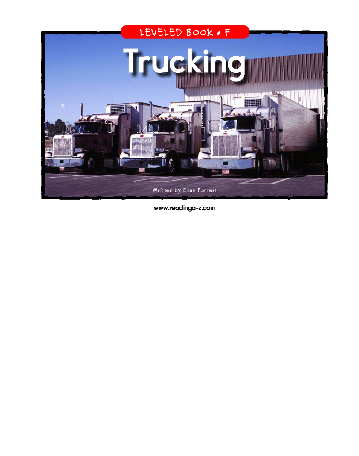 Raz lf05 trucking - N/a - readinga-z Trucking LEVELED BOOK • F Written ...