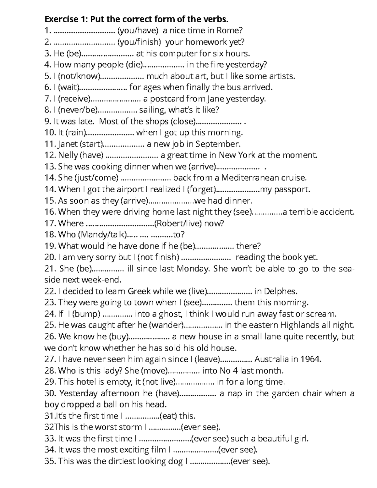 Exercise 1: Verb Forms Practice for Grade 8 - Studocu