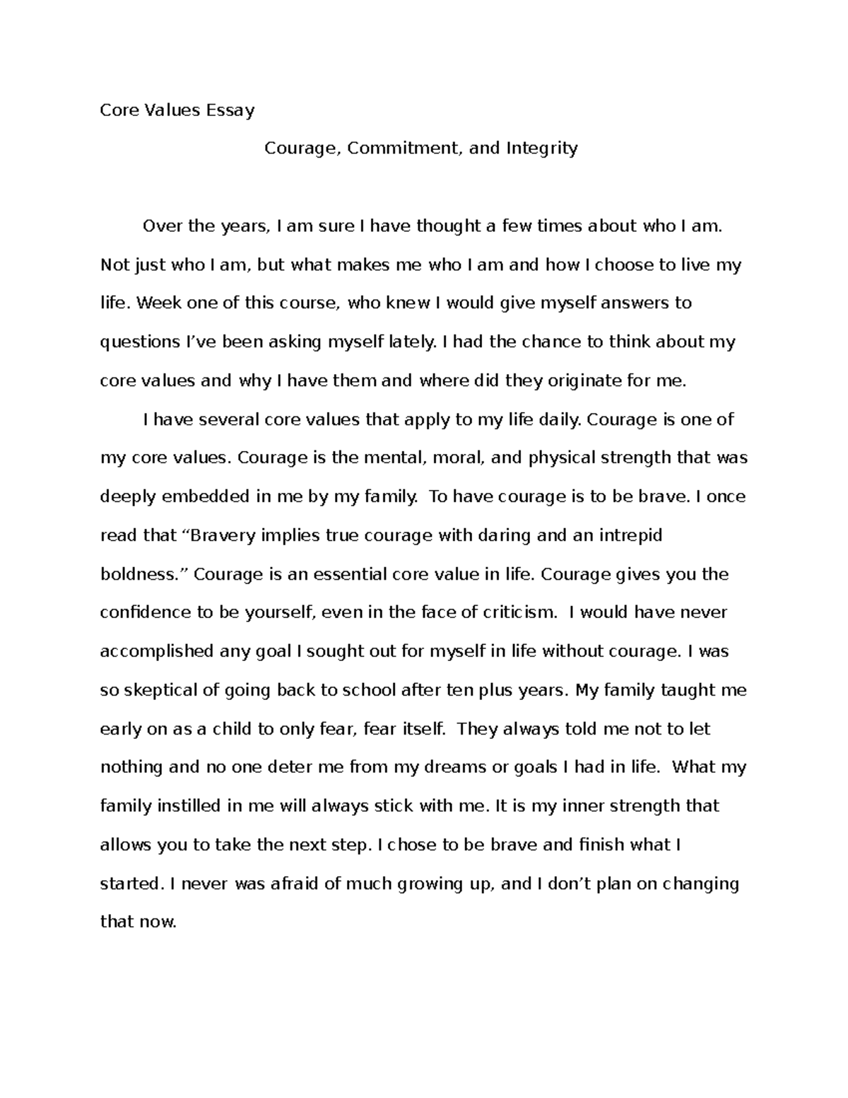WRTG111 Core Values Essay: Courage, Commitment, and Integrity Explained ...