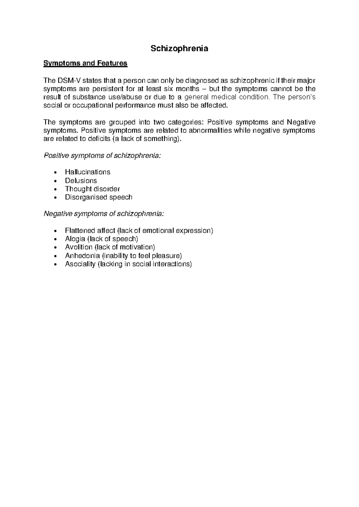 A-Level Psychology Notes on Schizophrenia: Symptoms, Causes ...