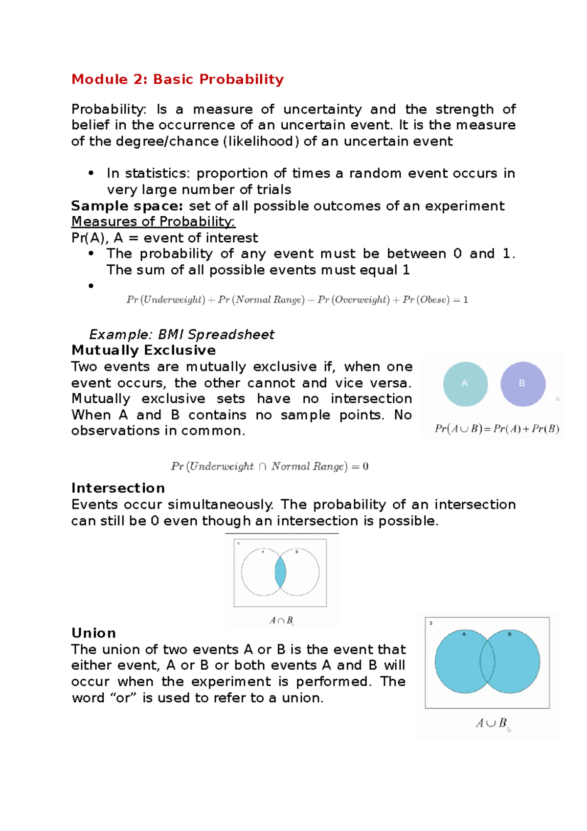 LECTURE NOTES: Module 2 - Basic Probability in Biostats - Studocu