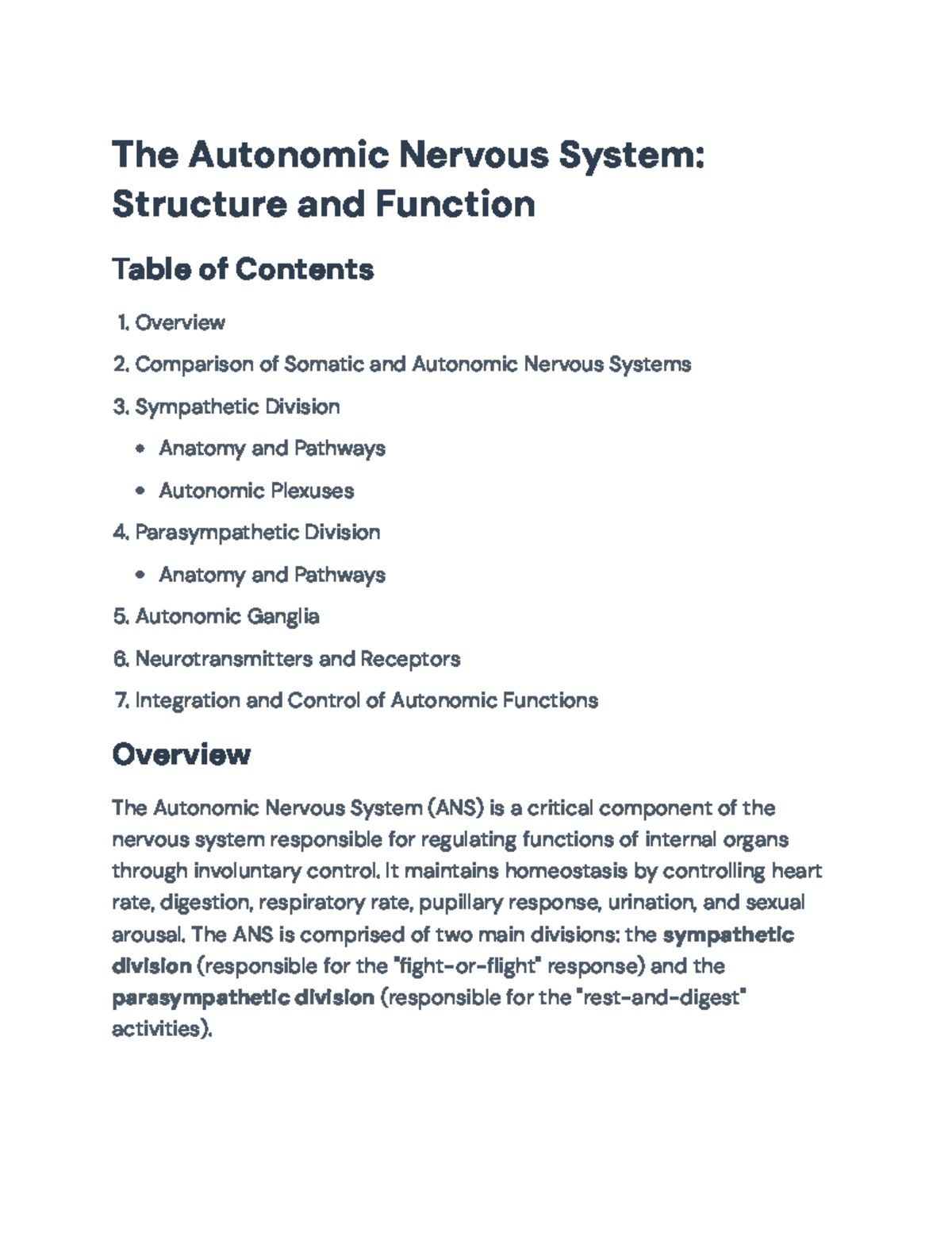 Autonomic Nervous System: Structure, Function & Regulation - The ...