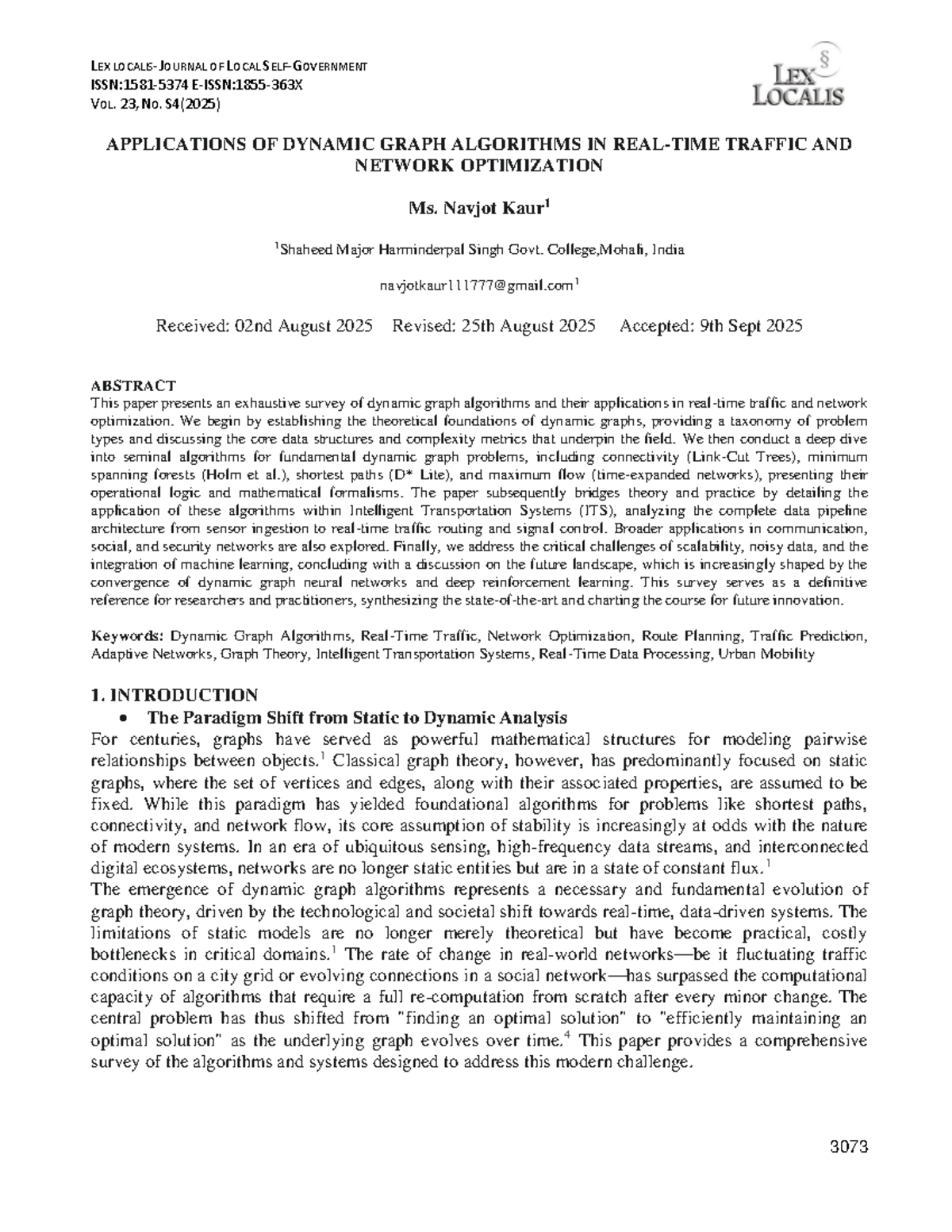 Dynamic Graph Algorithms in Traffic & Network Optimization: LEX 23 S4(2025) - Studocu