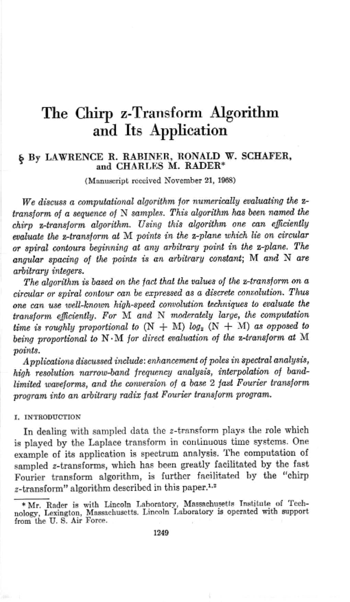 Chirp Algorithm Applications in Spectral Analysis (Bstj48-5-1249) - Studocu