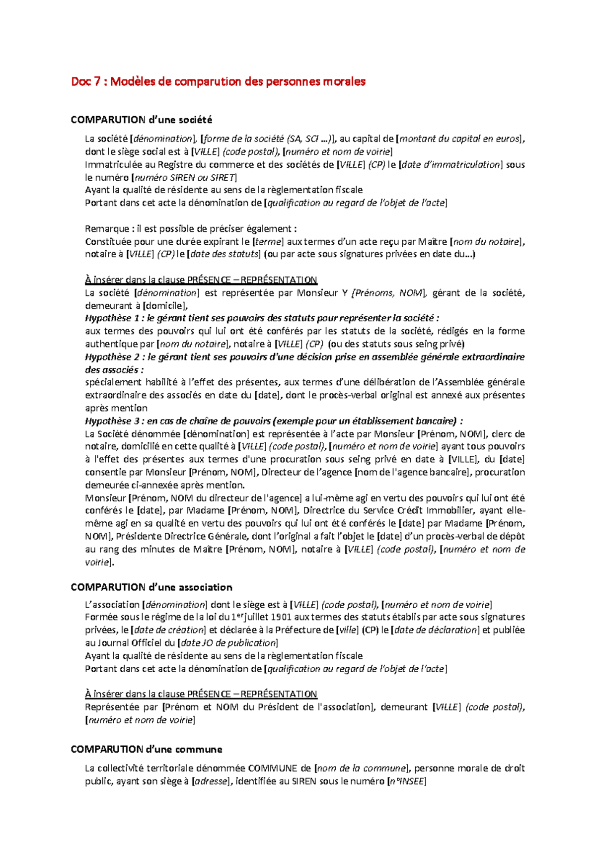 Modèles de comparution des personnes morales - Doc 7 - Studocu
