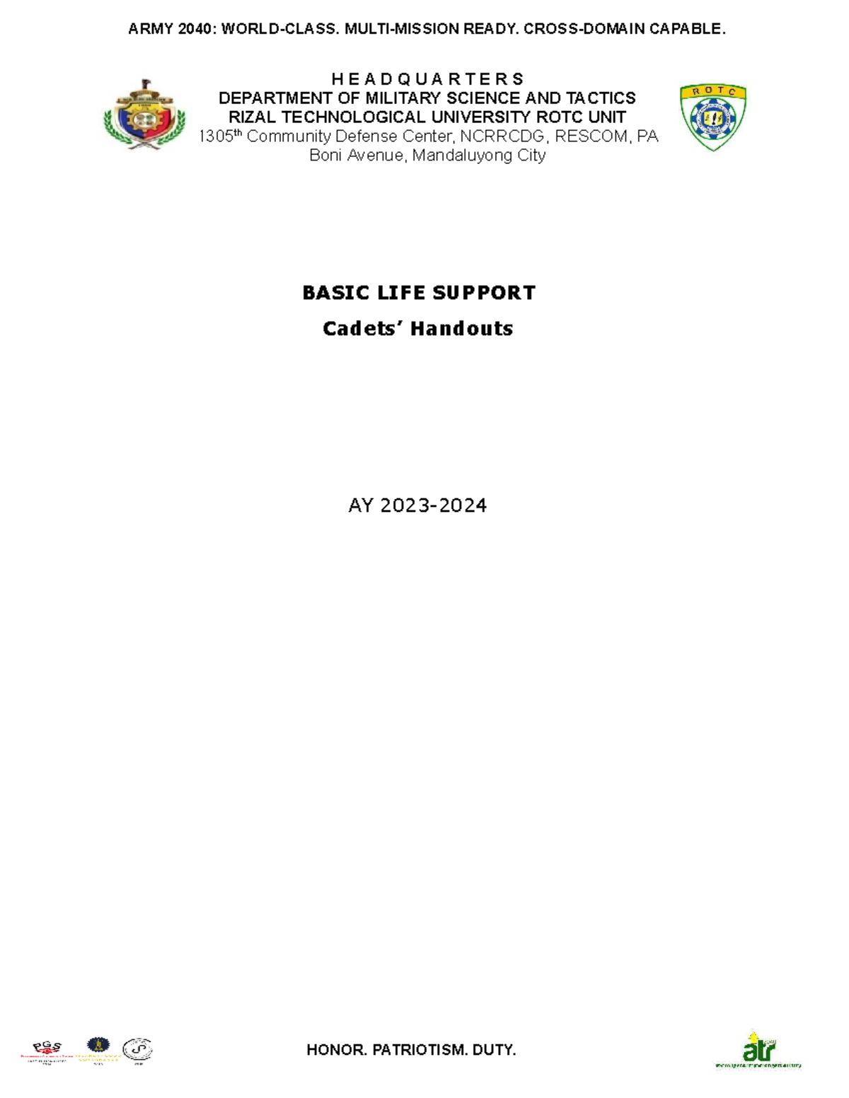 Basic LIFE Support Handouts 23 24 - H E A D Q U A R T E R S DEPARTMENT ...