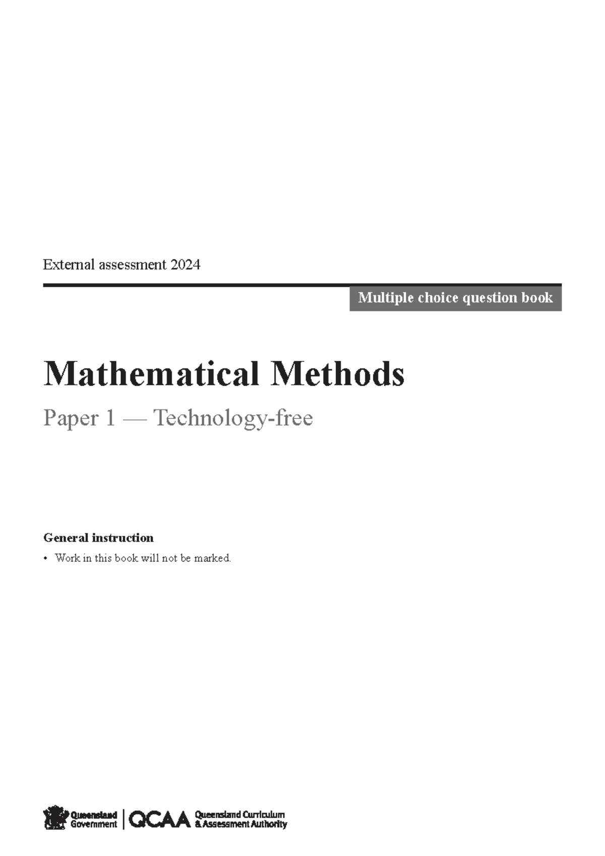 Snr Maths Methods 24 Final Exam Paper 1 MC Questions - Studocu