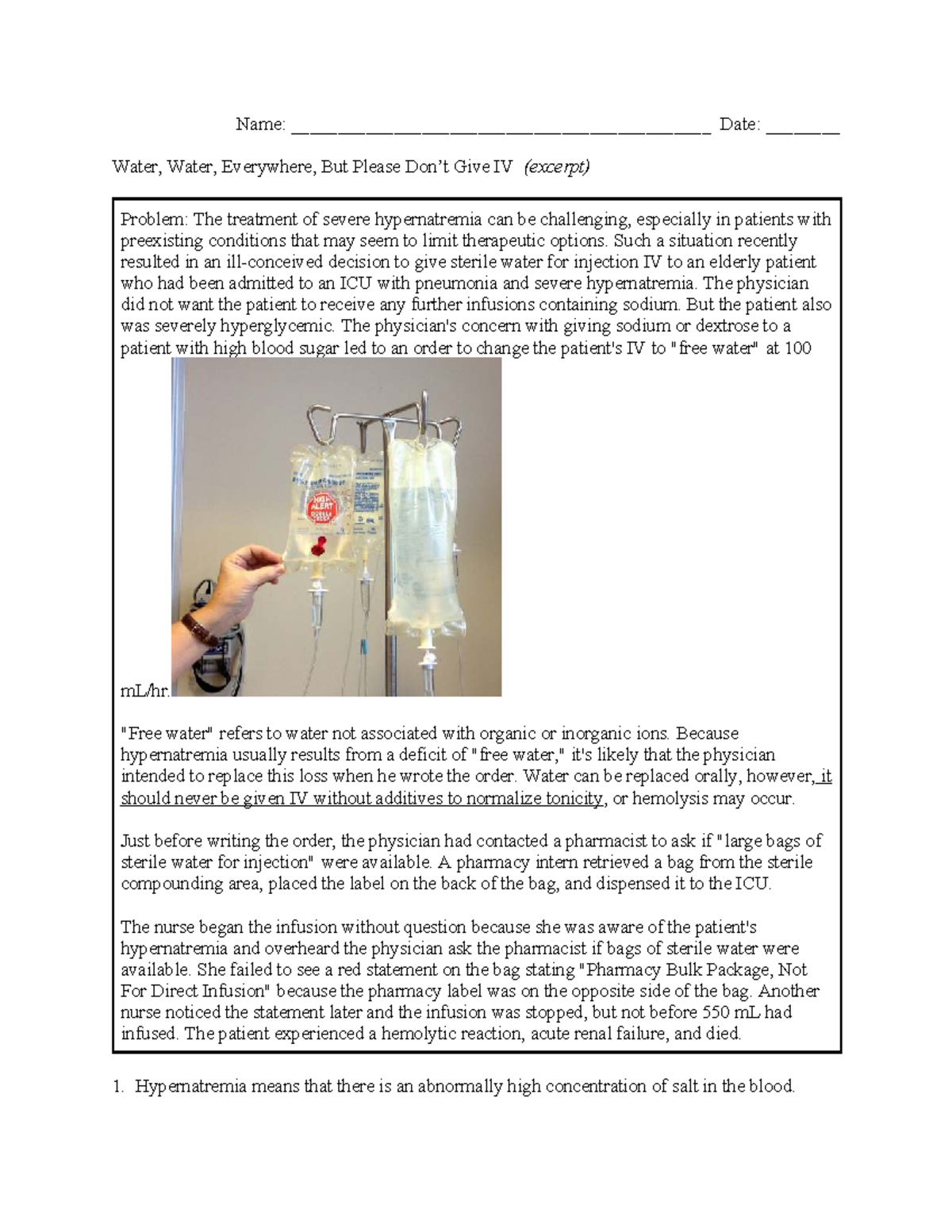 Case Study 3: Managing Severe Hypernatremia in ICU Patients - Studocu
