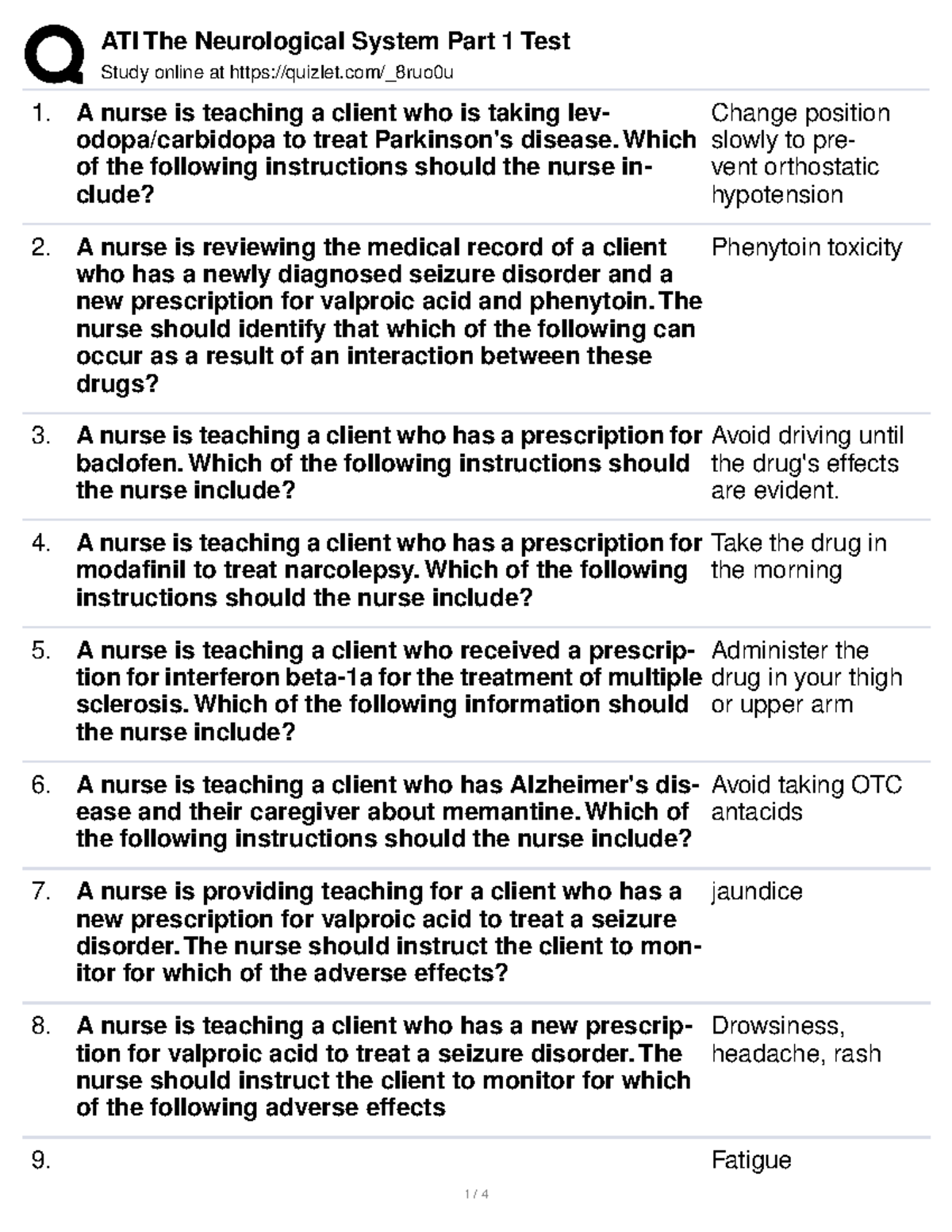 ATI Neuro NURS 101 Final Exam Quizlet Study Guide Part 1 - Studocu