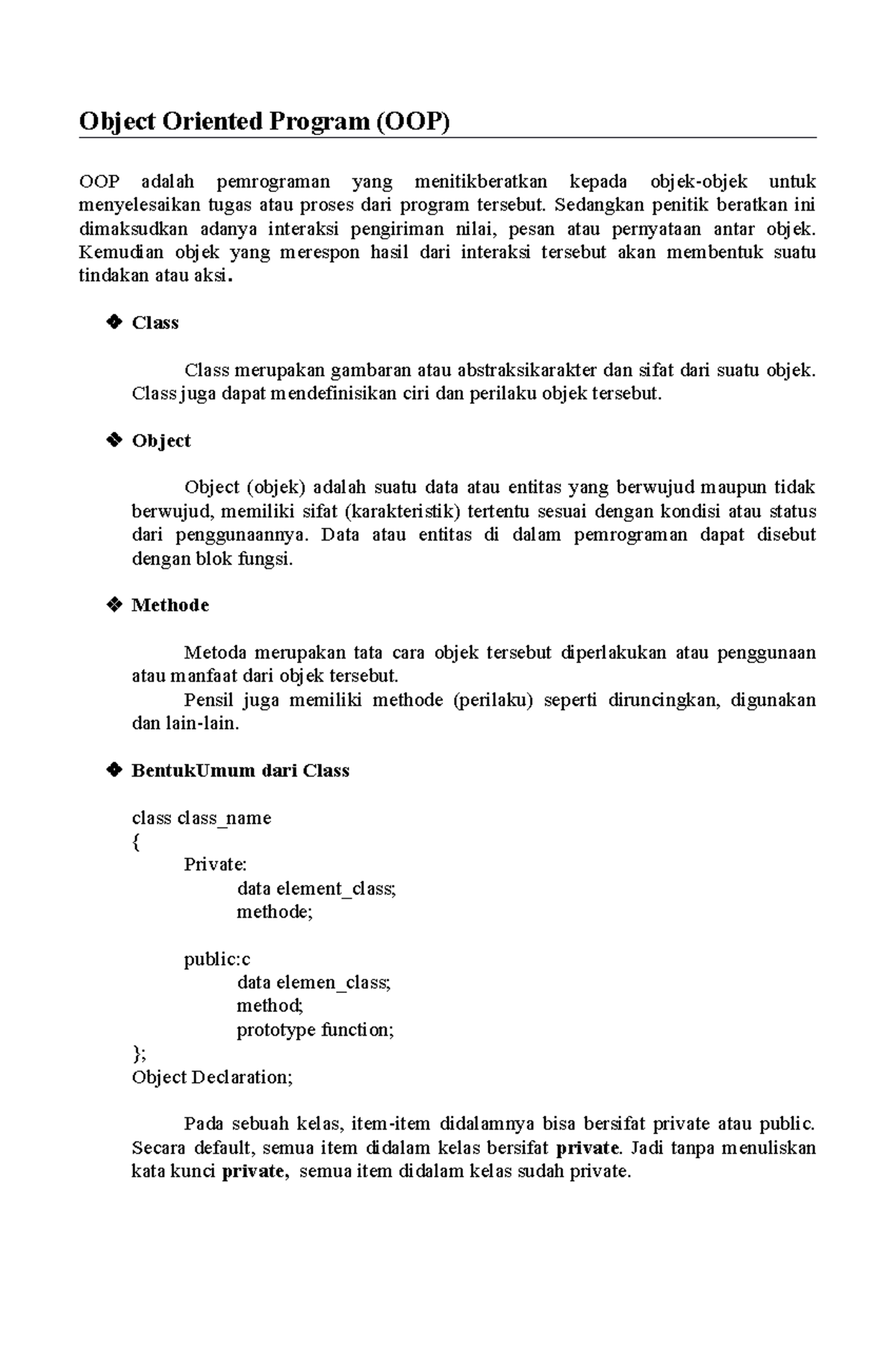 Object Oriented Program (OOP) - Sedangkan penitik beratkan ini dimaksudkan adanya interaksi ...