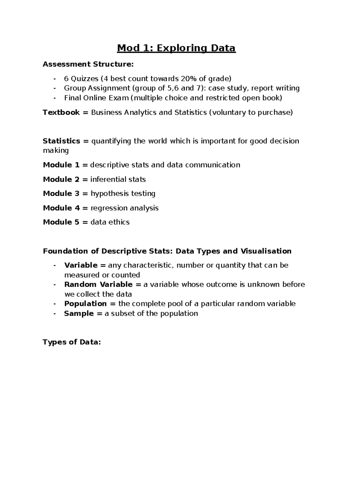 Mod 1: Data Assessment & Visualization Techniques for Business ...