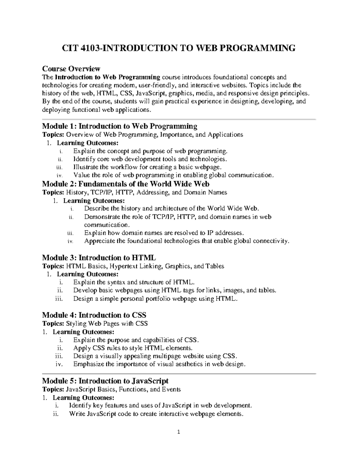 CIT 4103-CO- Edited-2025 - 1 CIT 4103-INTRODUCTION TO WEB PROGRAMMING ...