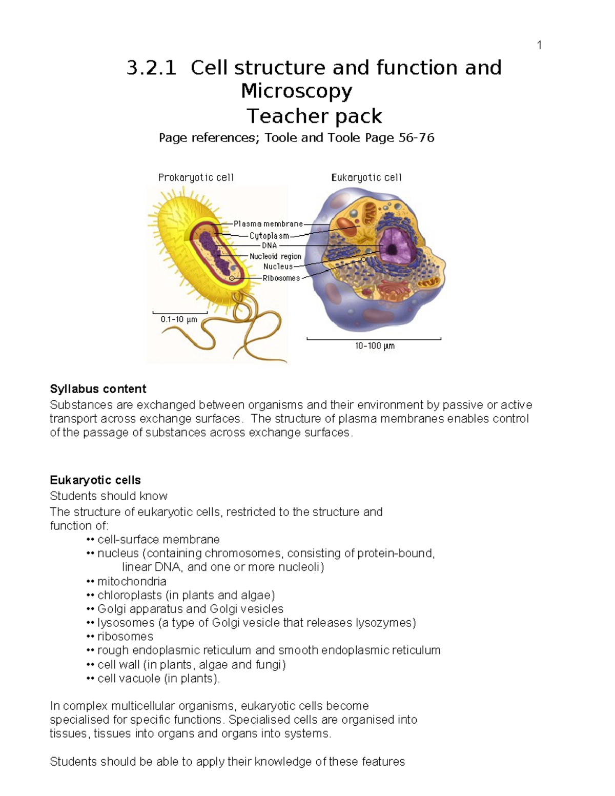 3.2.1 Cells and microscopes Teachers Booklet - 3.2 Cell structure and ...