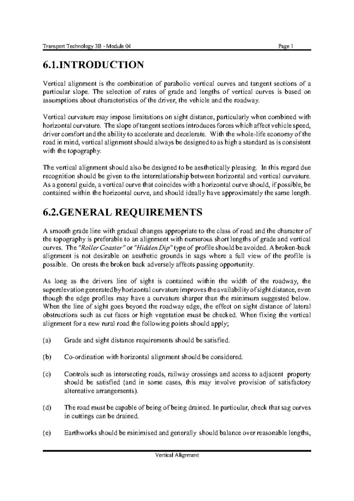 Vertical Alignment Notes for Transport Technology 3B Module 04 - Studocu